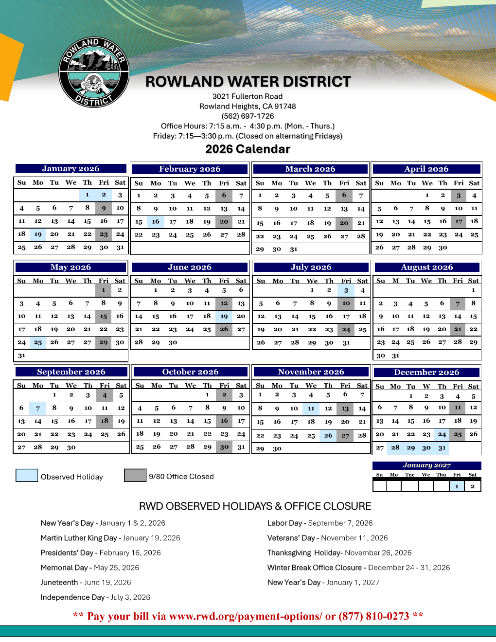 Memorial Day – Office Closed All Day | Rowland Water District